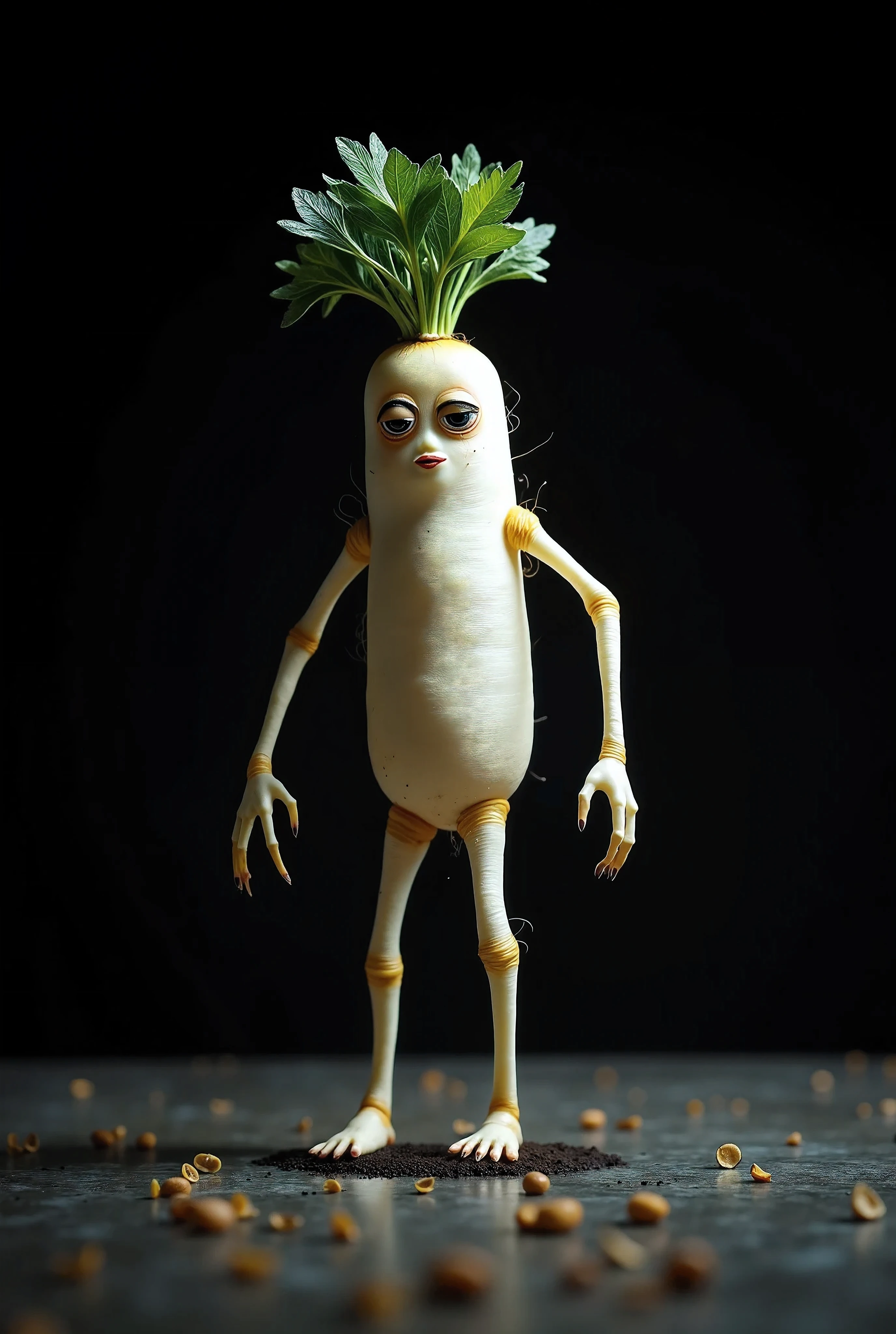 There is a toy of a white radish with a plant on top - SeaArt AI