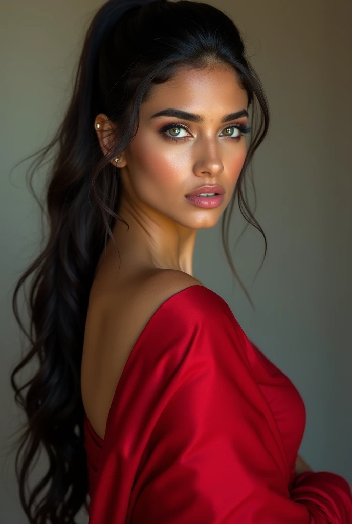 Sexy 25 year old supermodel north indian stepmom with a sexy red saree and a hot - SeaArt AI