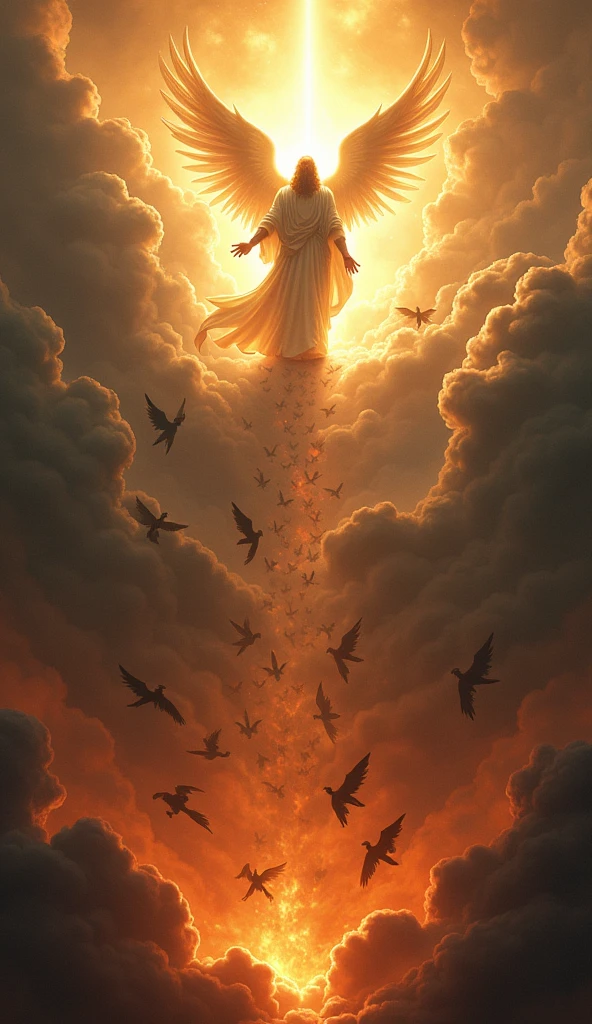 "A celestial and dramatic scene depicting God in radiant, blinding ...