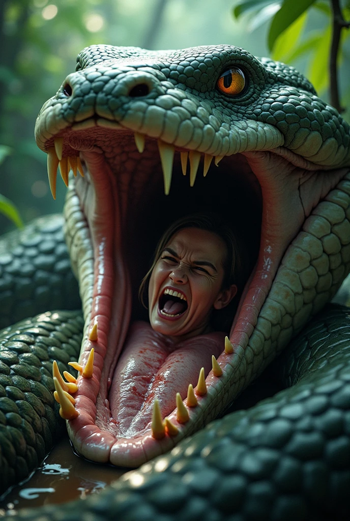 "Create a dramatic thumbnail featuring a giant anaconda in the act of ...