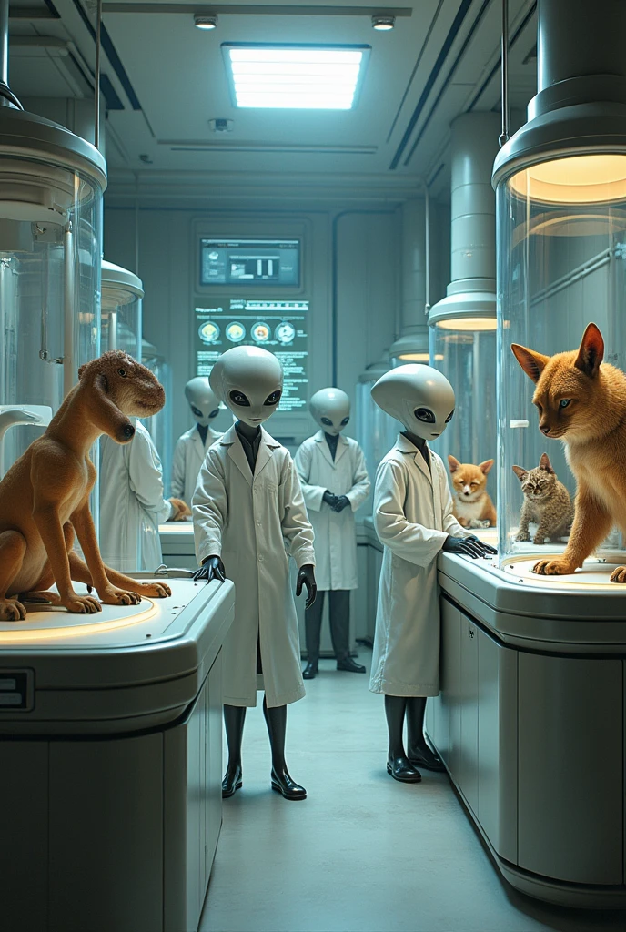 Aliens experiment with animals - SeaArt AI