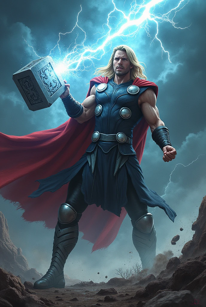 Thor breaking the hammer Mjonir losing control of the powers - SeaArt AI