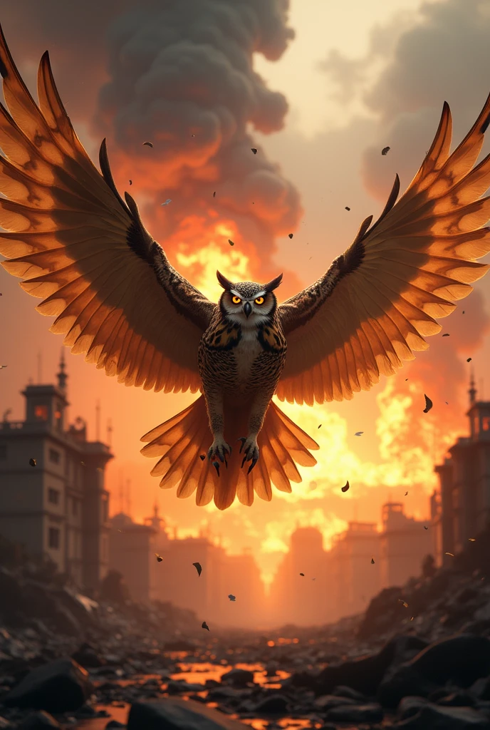 Owl flying in fire - SeaArt AI
