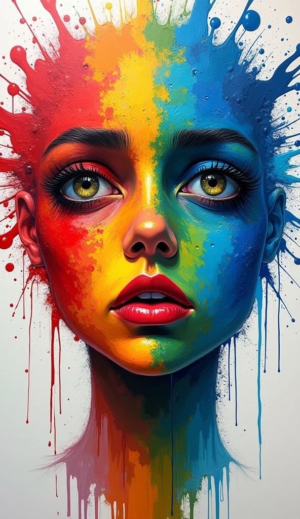 A colorful abstract painting of a human face, with vivid splashes of ...