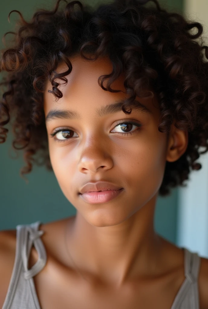 dominican teen girl , teenager , with slightly eyelashes , - SeaArt AI
