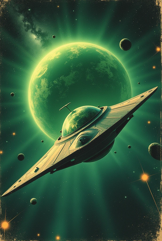 A vintage style sci-fi "Digitech Dream" poster. A sleek spaceship ...