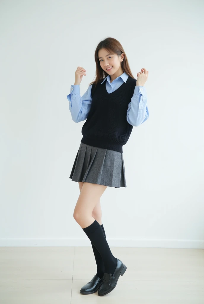 A korean model standing confidently in a minimalist indoor setting with ...