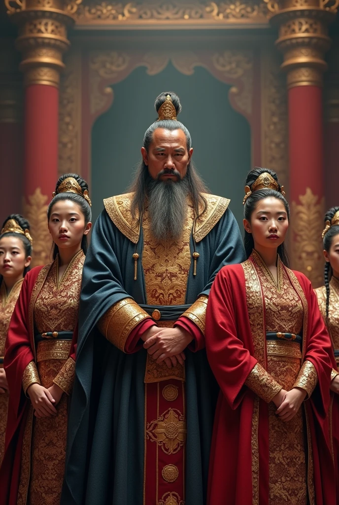 Mongol royal family in a grand ceremony, Genghis Khan’s daughters beside their f - SeaArt AI