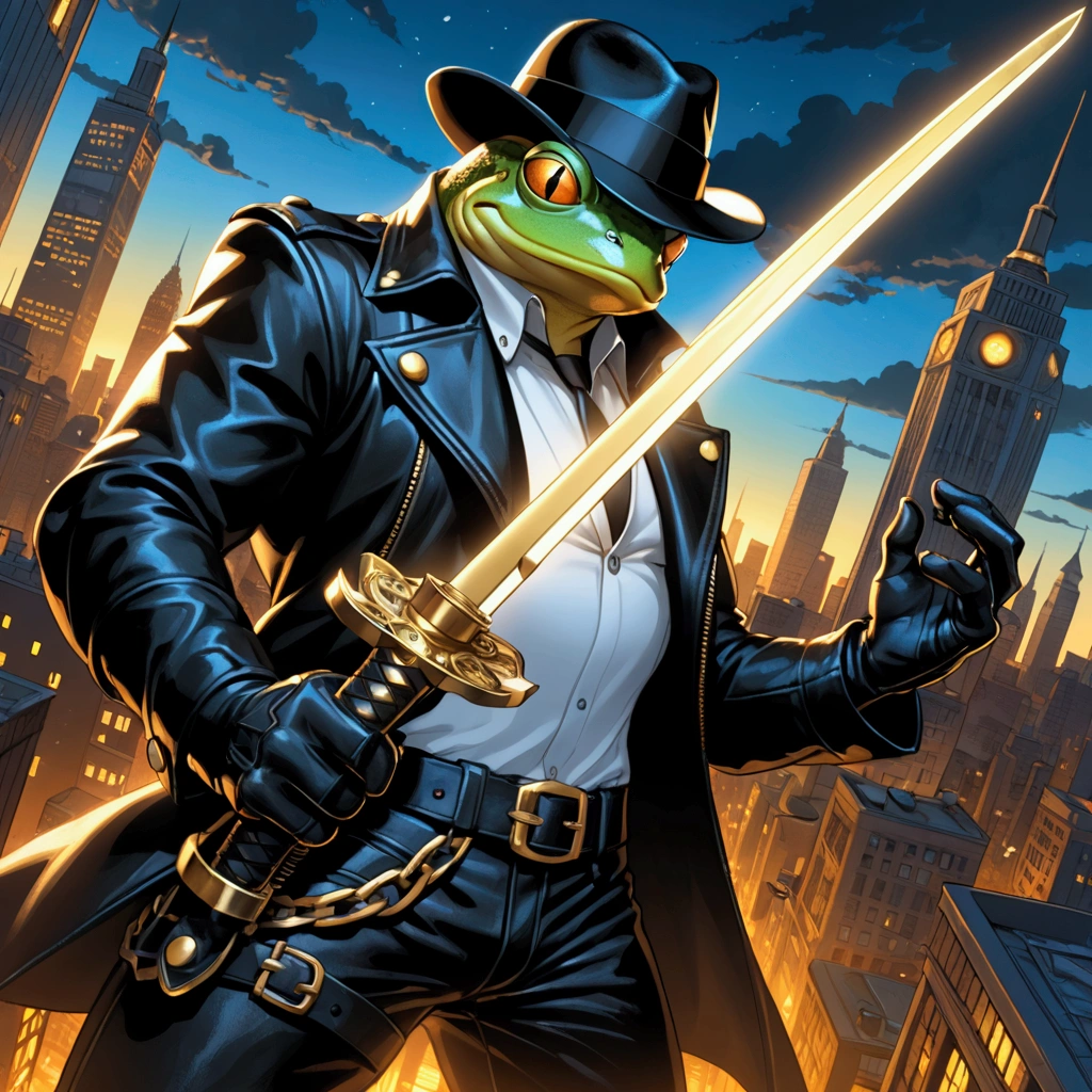 Closeup, An extremely badass light blue and white bullfrog wearing an ...