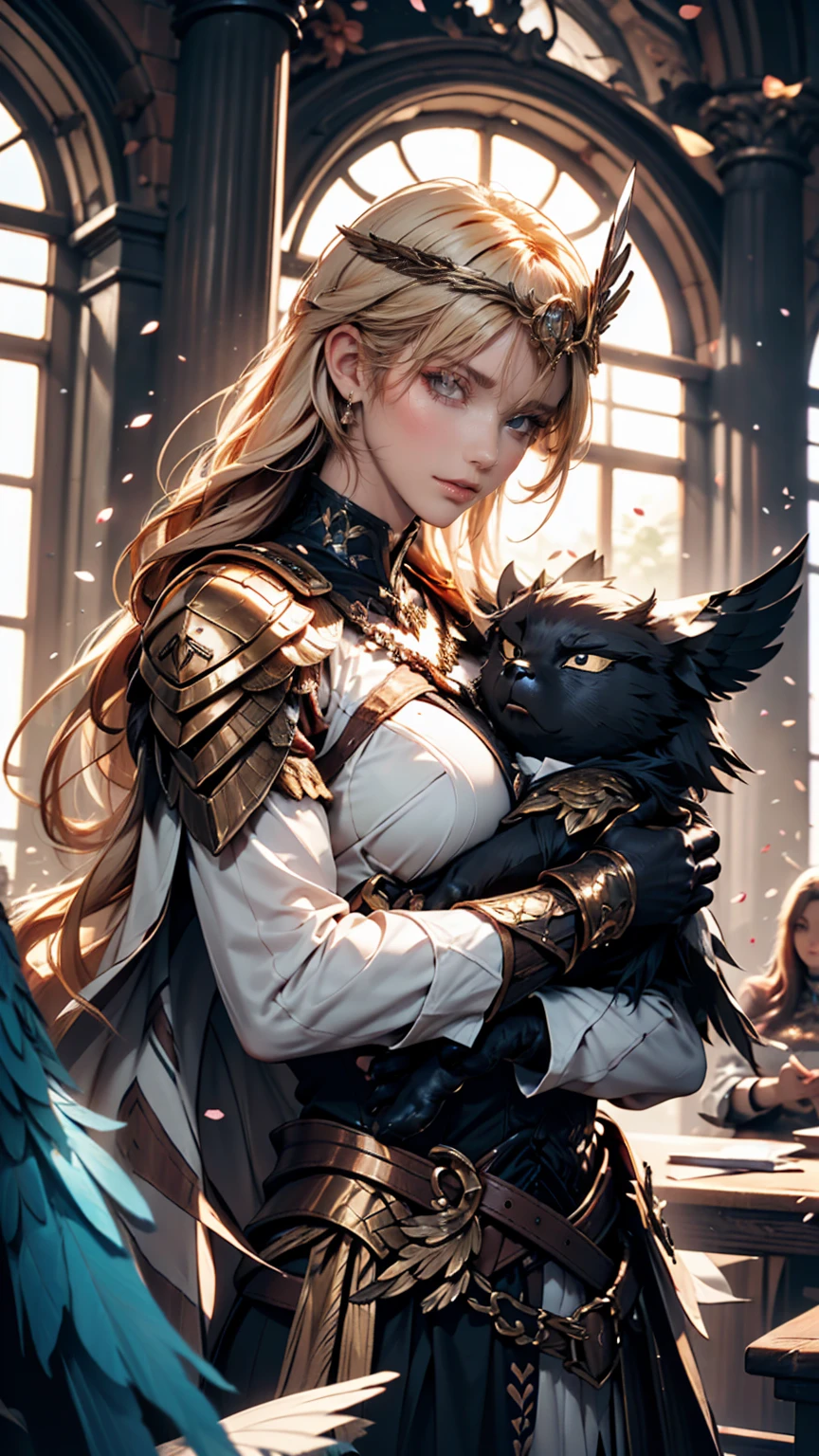 Wide-angle, whole body, a (stunningly beautiful Valkyrie) holding a ...