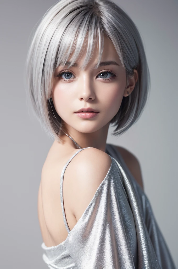 short hair pretty girl Silver Hair - SeaArt AI