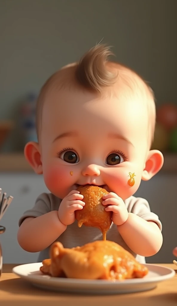 Baby Eating chicken - SeaArt AI