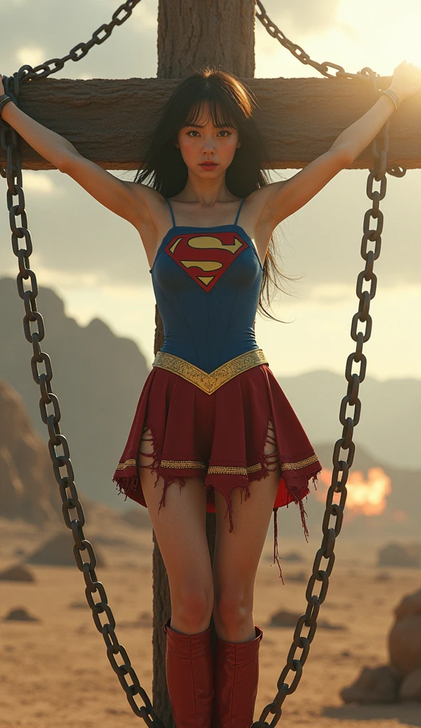 cute Japanese 、 supergirl。 and her torso is tightened tightly by iron chains - SeaArt AI