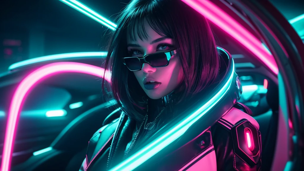 Create a vibrant and edgy digital artwork featuring a close-up of a ...