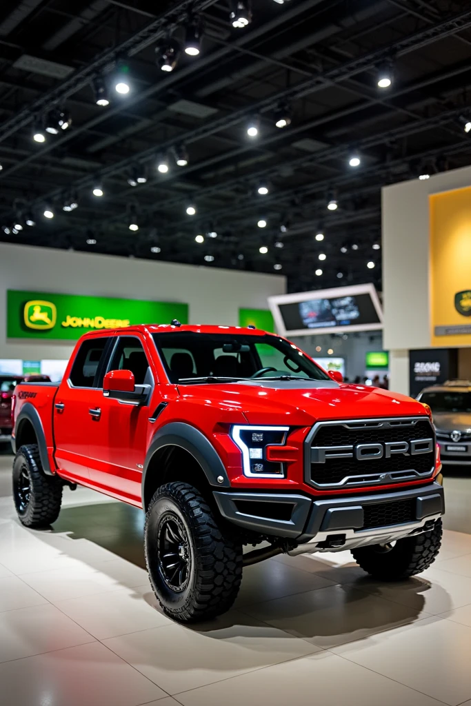 John deere PICKUP TRUCK color red in showroom - SeaArt AI