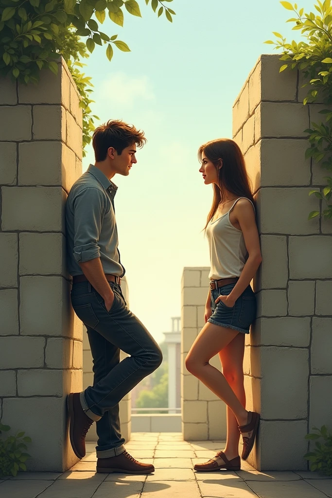 Two people chatting separated by a wall - SeaArt AI