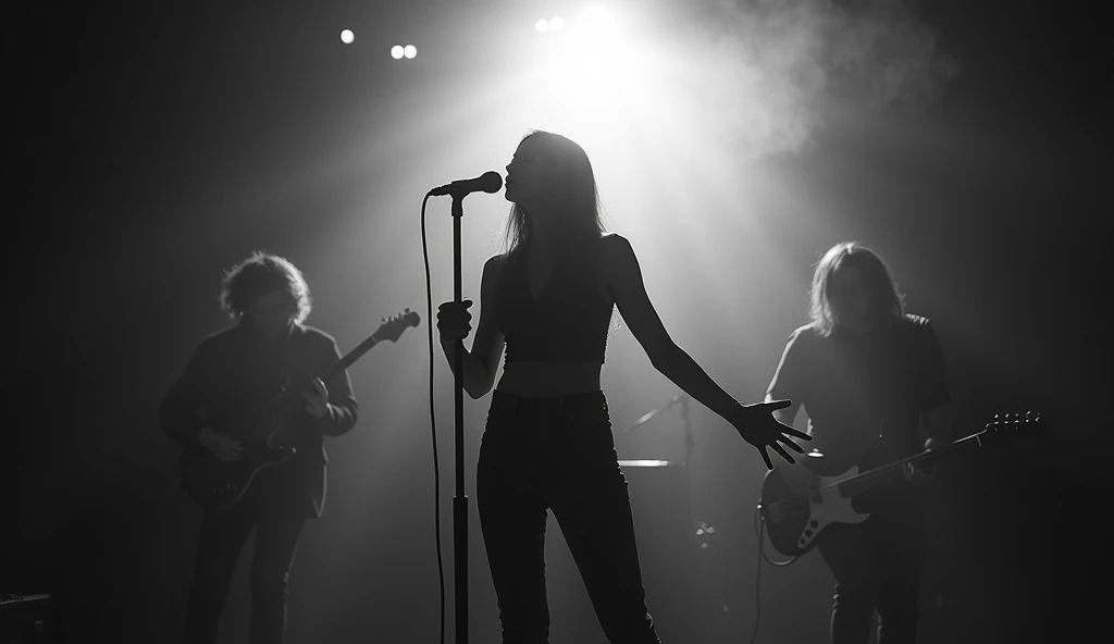 A female-fronted rock band performing on The silhouette of a female ...