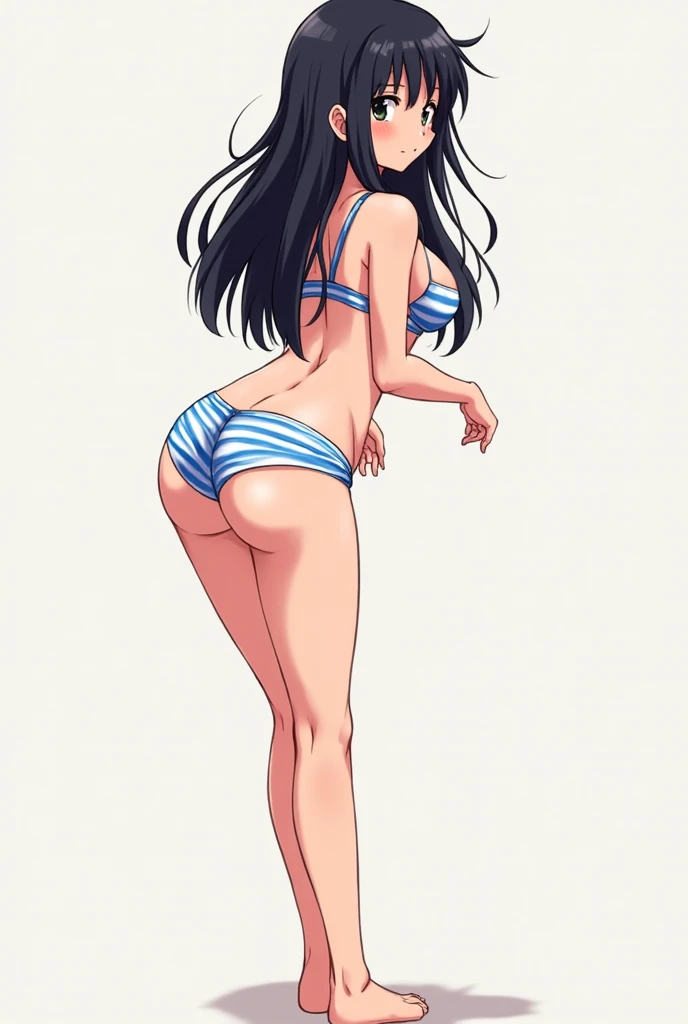 Anime Girl In Panties In Blue And White Stripes Turned Booty With Black