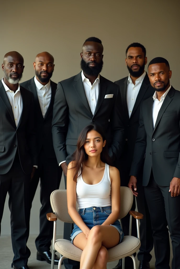 Six tall, muscular African individuals dressed in sharp formal suits ...