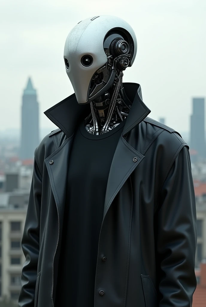 Robot with a black t-shirt and a coat with a collar - SeaArt AI