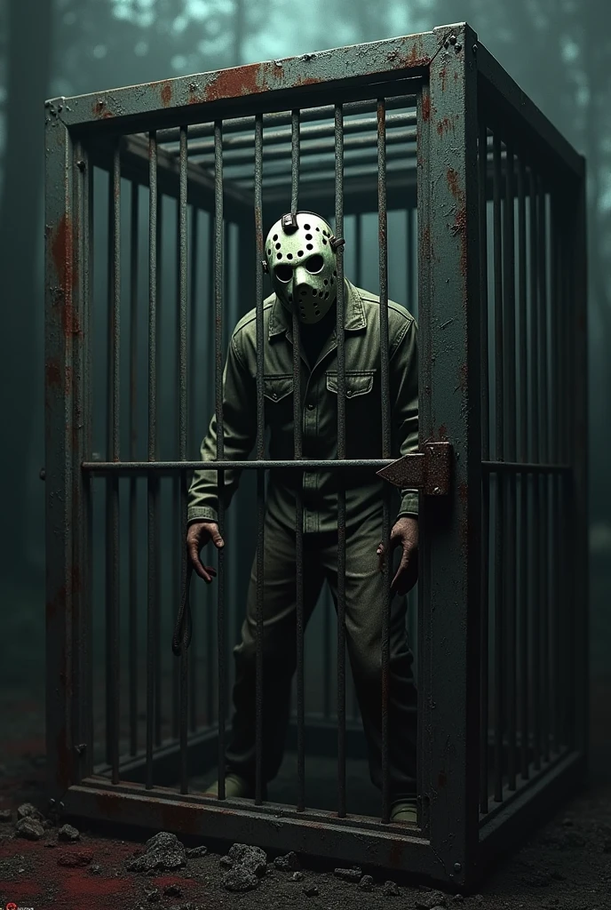 Savini Jason Voorhees sealed in a cage - SeaArt AI