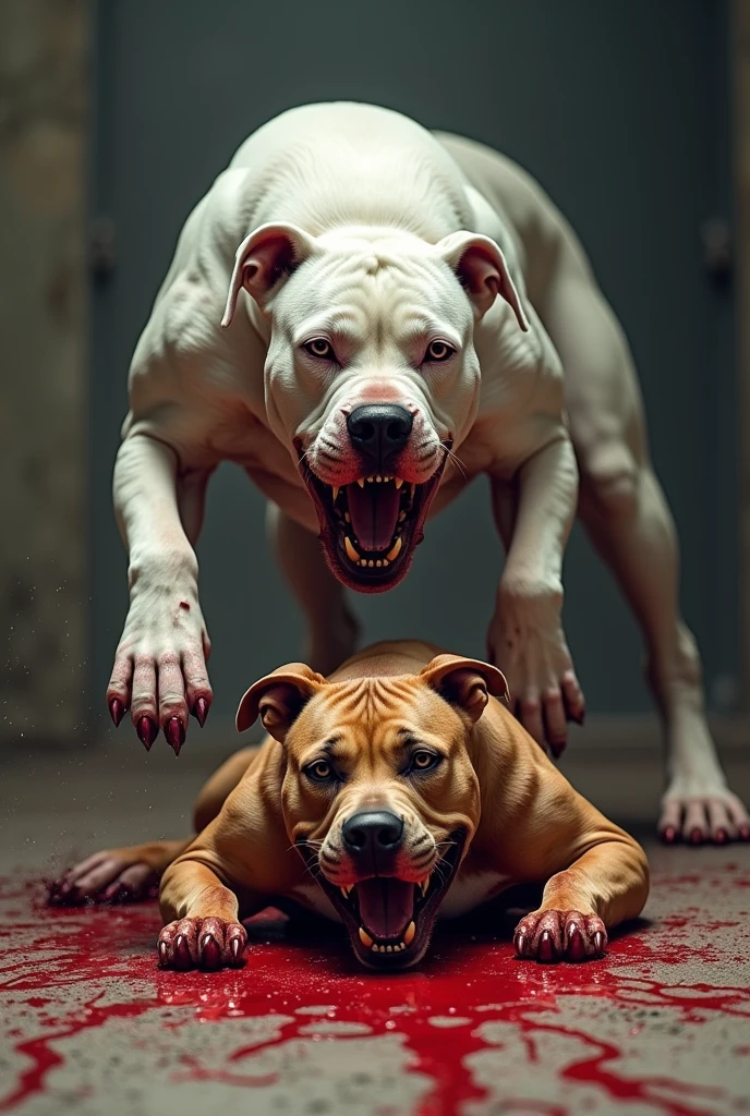 A Pitbull dog fell to the ground with a Dogo Argentino dog on top of it ...