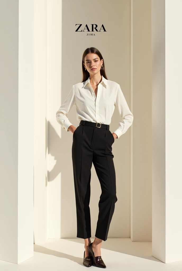 Create a vertical cover of the clothing brand Zara with the colors ...