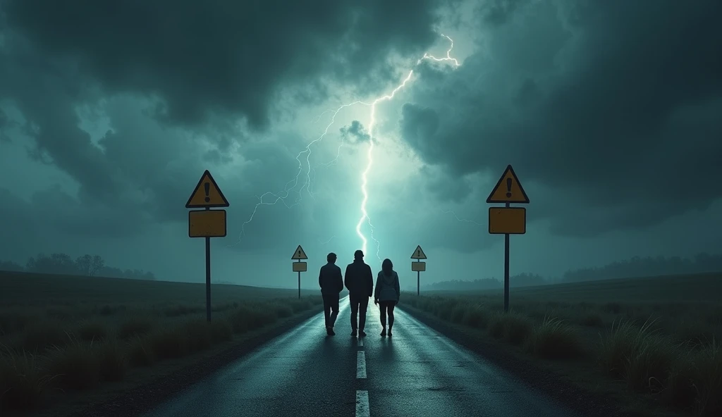 A visual representation of a dark crossroads with ambiguous signs in ...