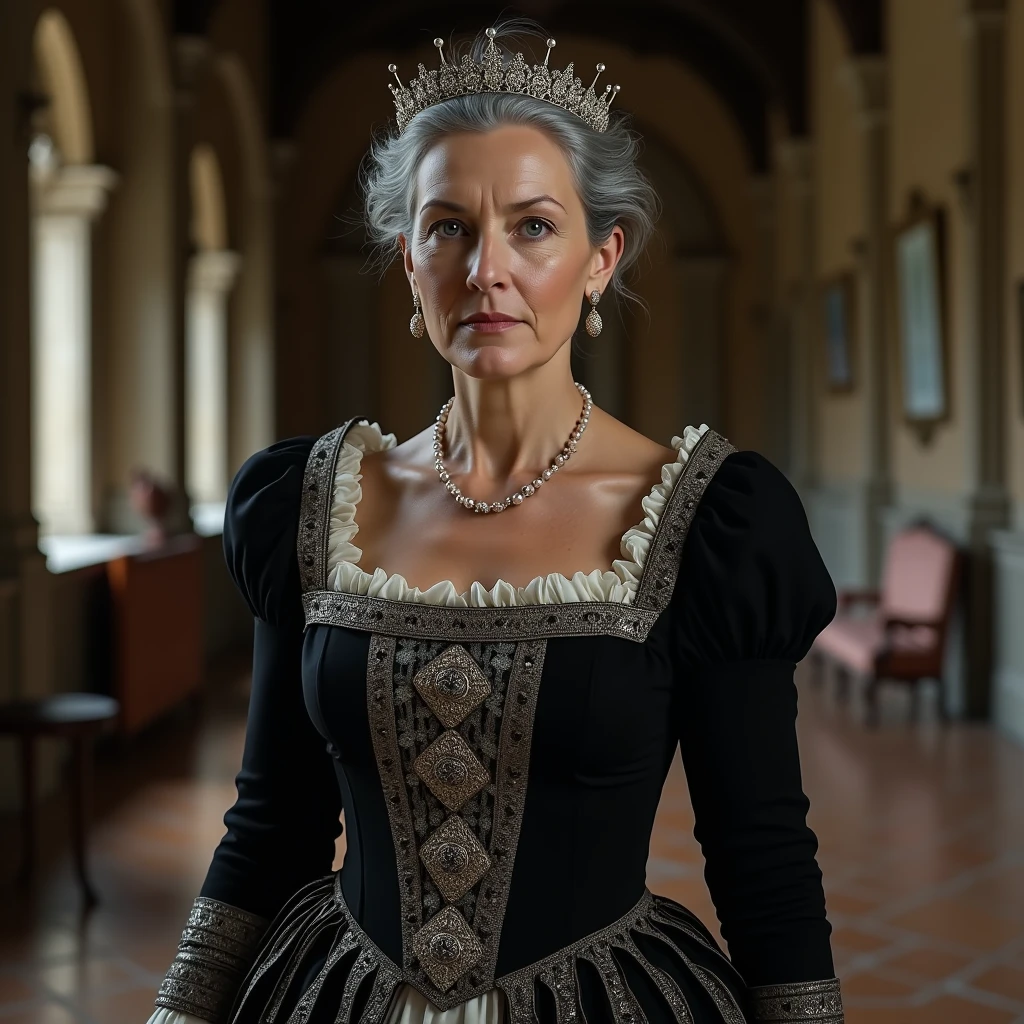 Women with grayish hair and some barely noticeable wrinkles and a tiara ...