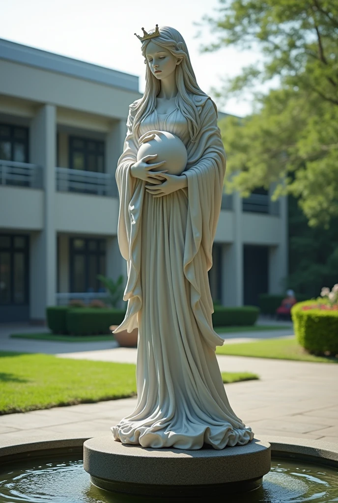 Realistic female statue full body covered in dress on top of small ...