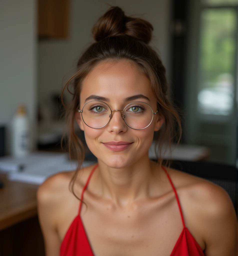 Of a green-eyed Latin woman , little, brown hair, , (( small - SeaArt AI