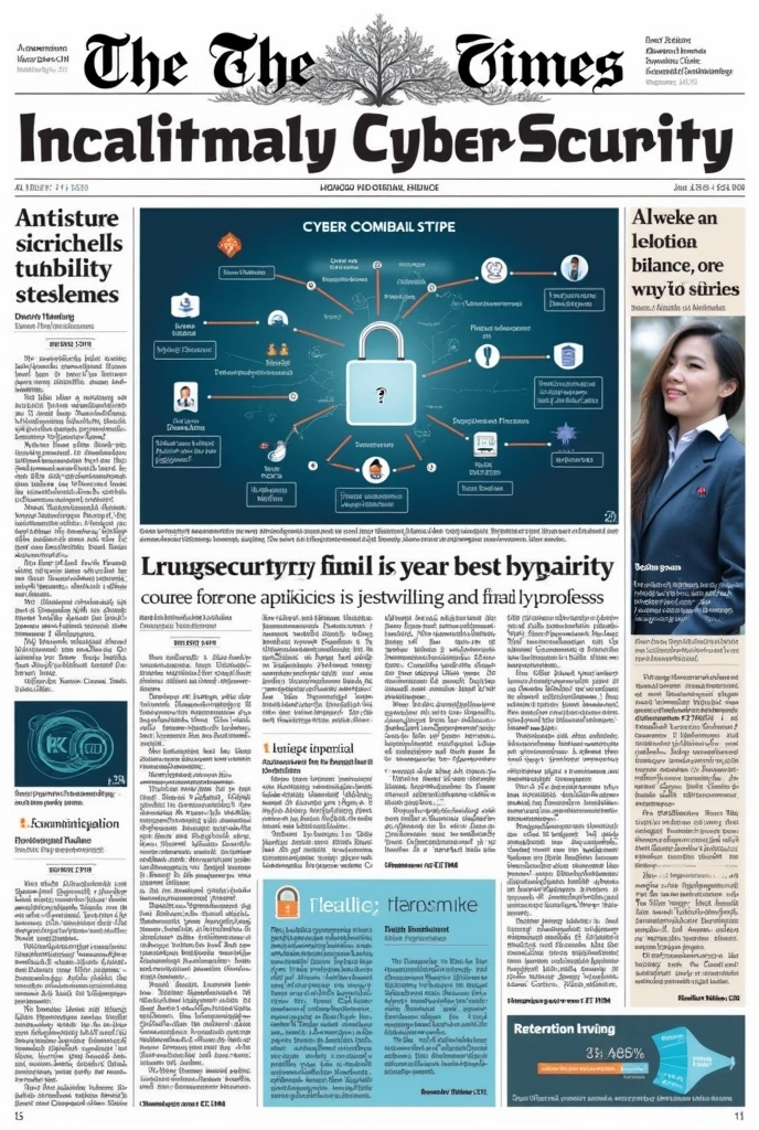 Create a image of a newspaper tell about cyber security and the ...