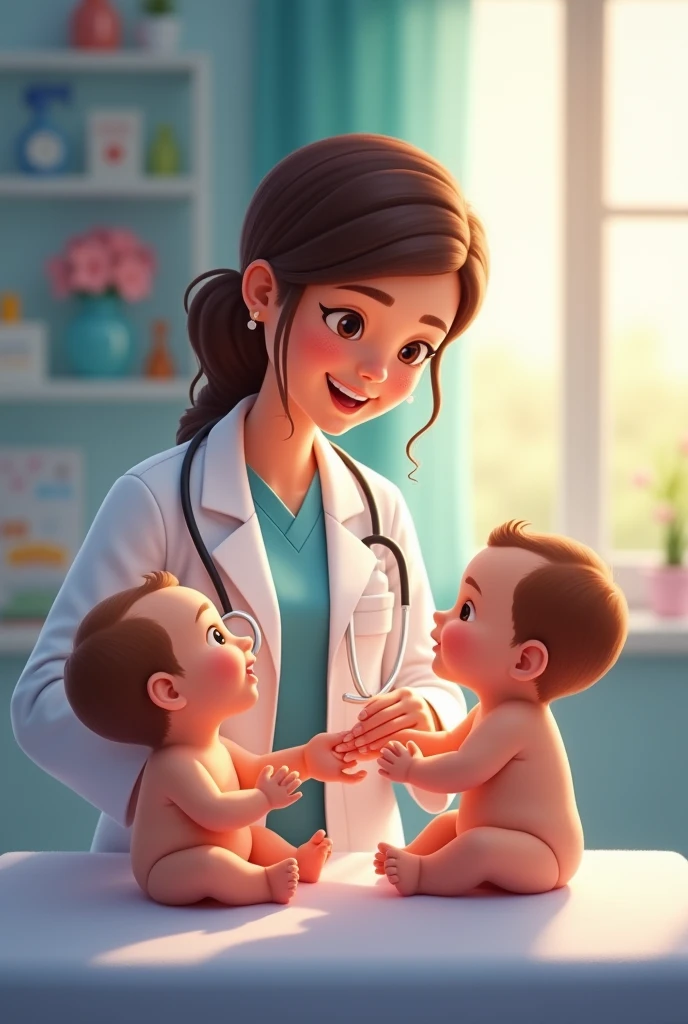 A doctor treating two babies Babies looking straight ahead - SeaArt AI