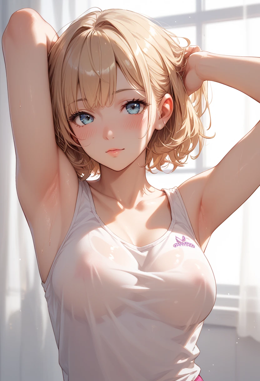 Look at your armpitsせている，blush，no nipples ，Look at your armpits - SeaArt AI