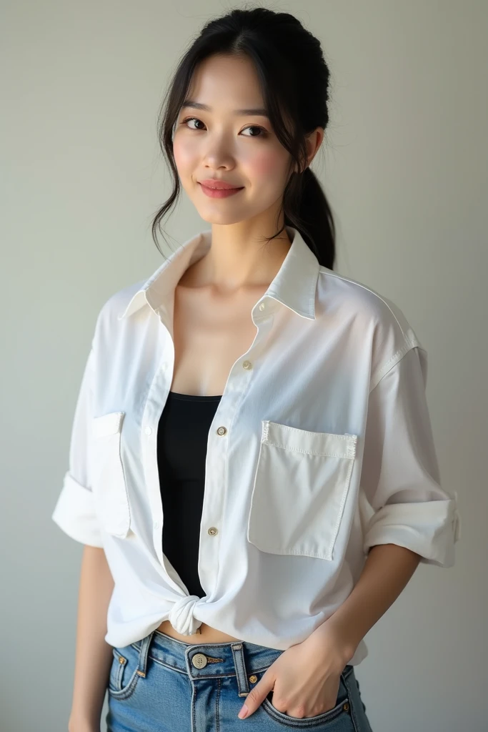 Chinese Women Medium Short Length Sleeve White Cowgirl Shirt and Black ...