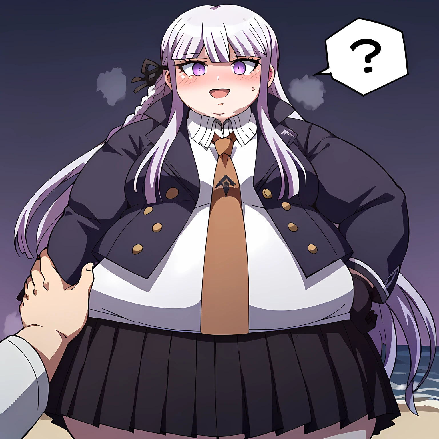 Anime character with white hair and purple eyes standing in front of a ...