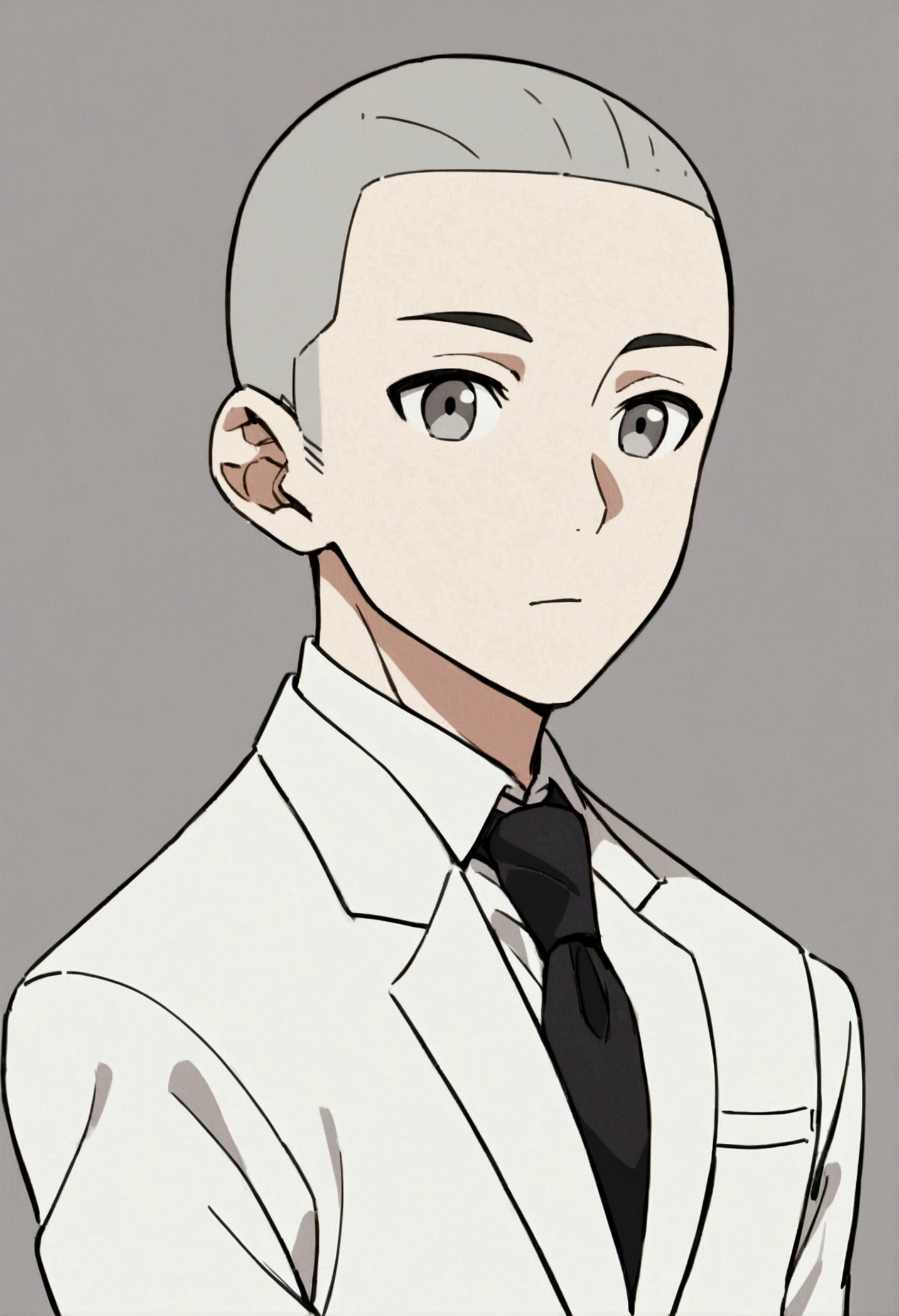 Friendly peaceful Front View FACE anime guy with buzz cut (Gray ...