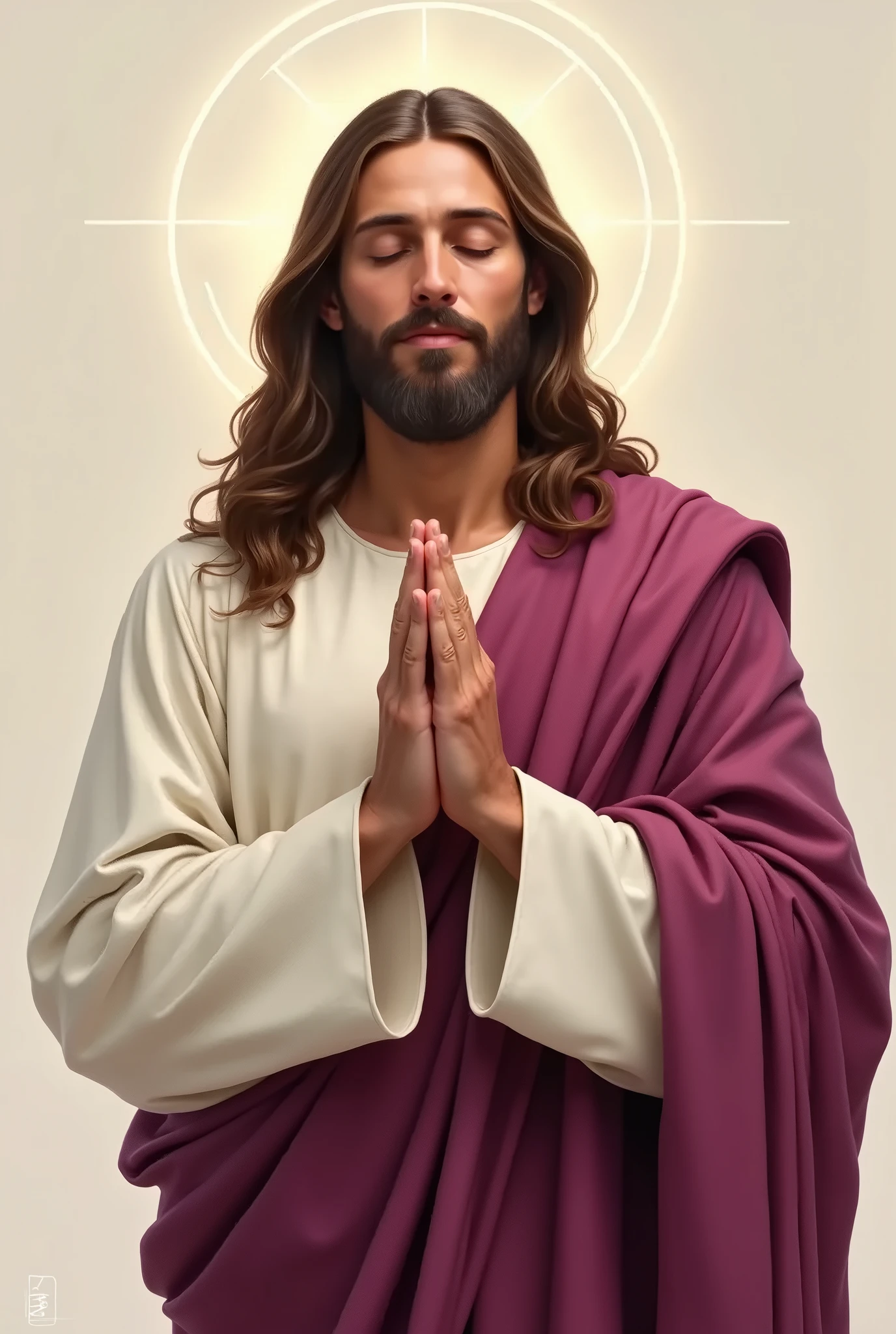 Jesus with his eyes closed and hands folded in prayer - SeaArt AI