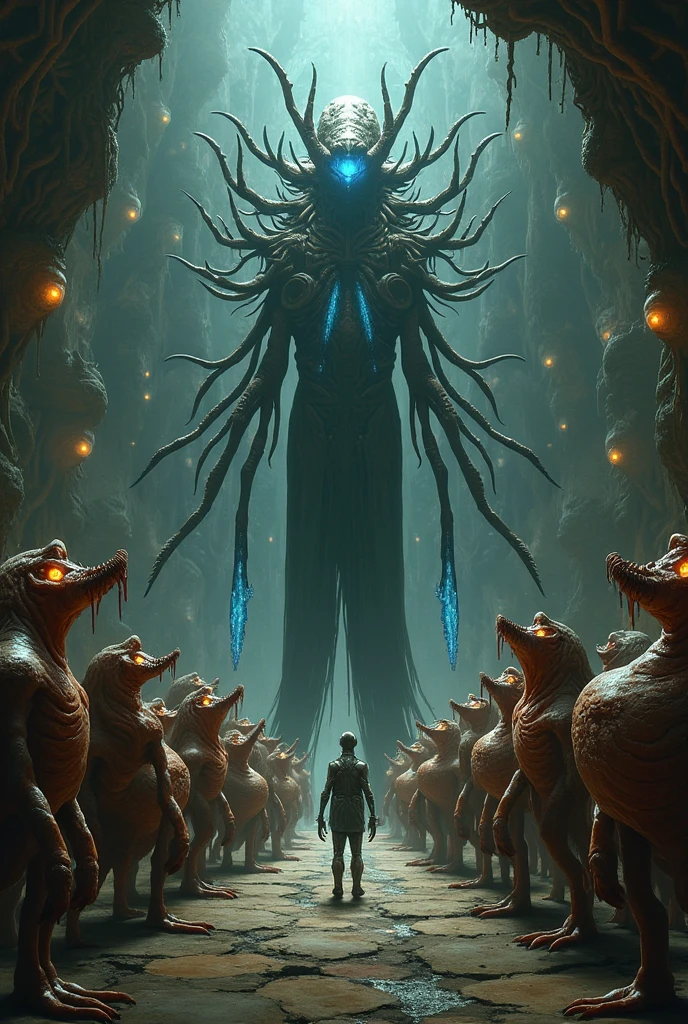 A group of Gnomopo aliens in a hive setting. They are gathered around a ...