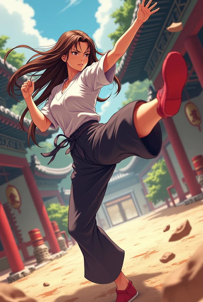 Kung Fu anime pretty girl whole body kick - SeaArt AI