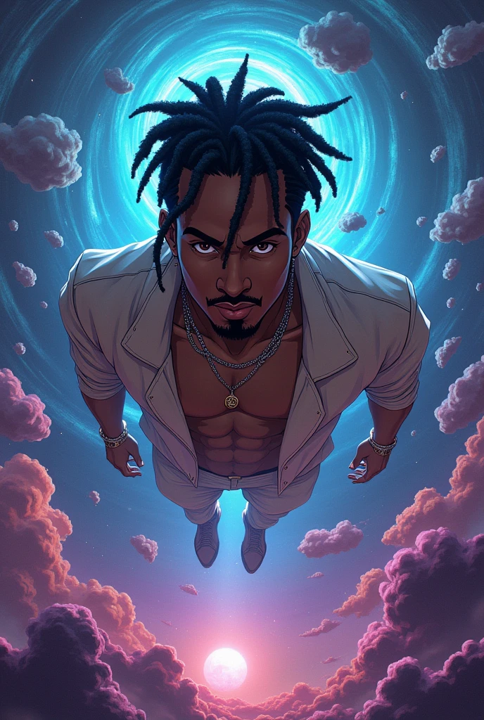 A black man with short dreads with a mustache and goatee , looking like ...
