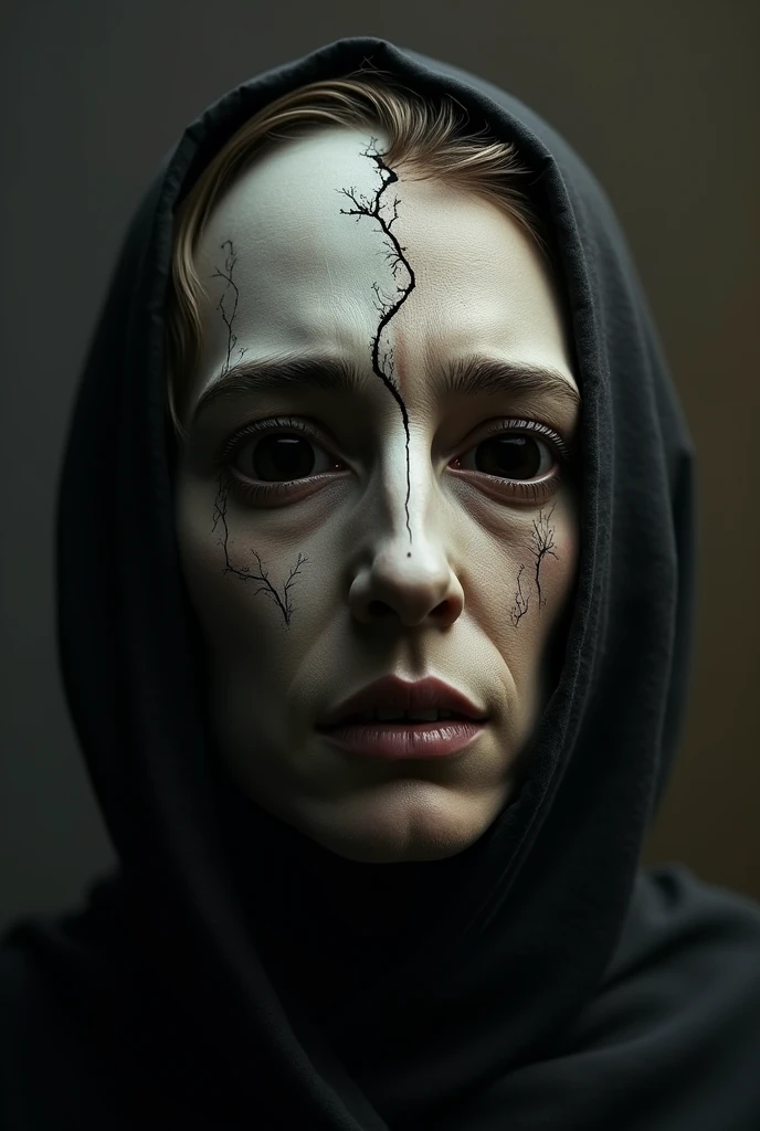 Mask of tragedy and sadness, with 2 eyes on the right side but the ...