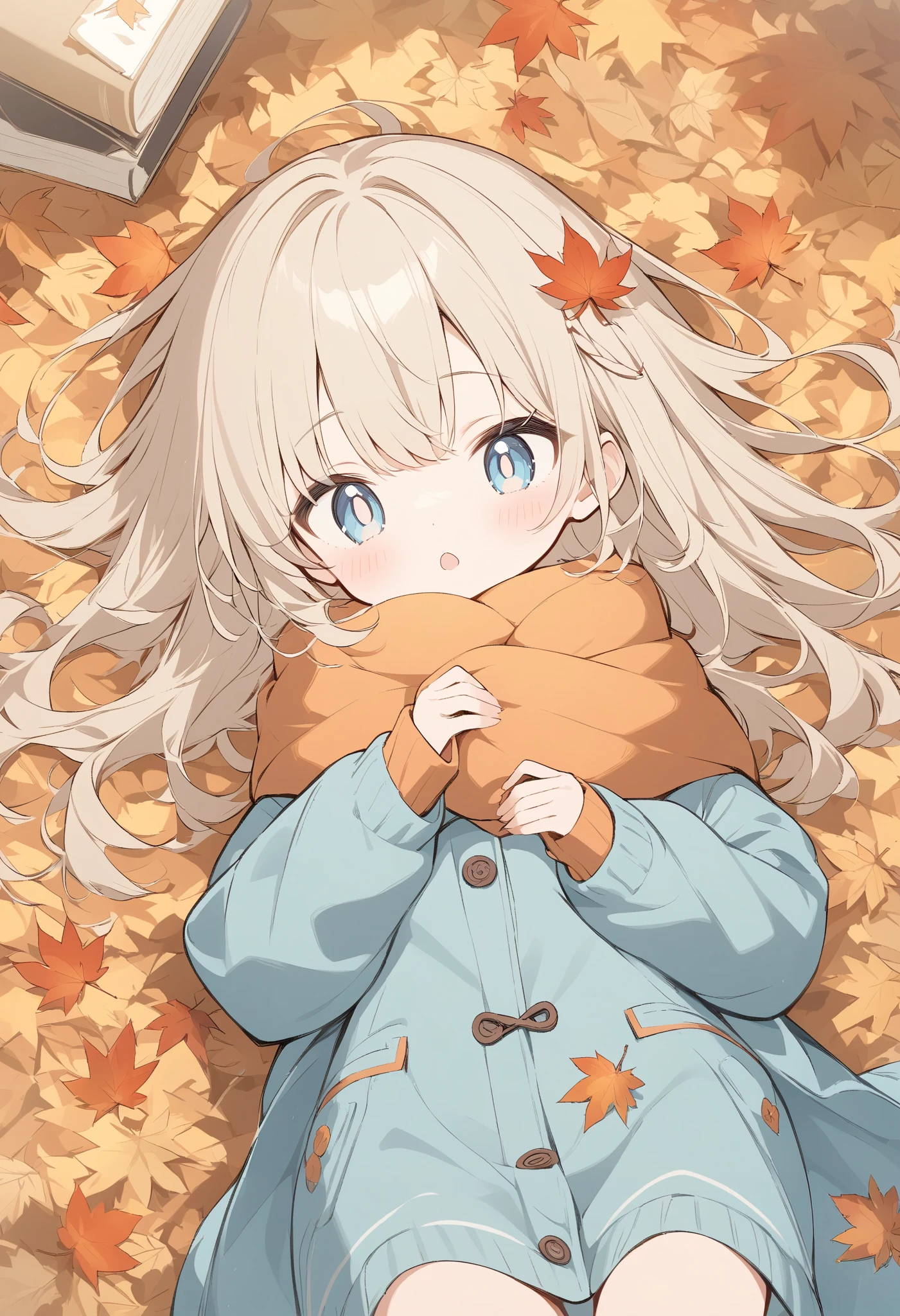 Anime girl laying on the ground with a scarf around her neck - SeaArt AI
