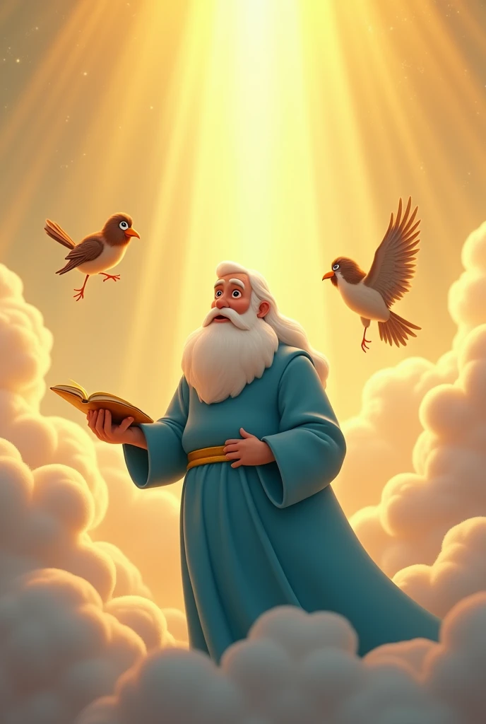 A heavenly scene in the Disney-Pixar style . Saint Peter, a kind and ...