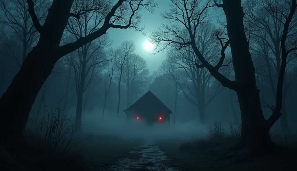 "A chilling and atmospheric horror scene set in a dark, abandoned ...
