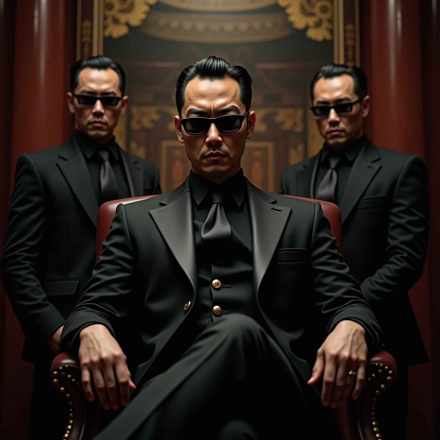 Asian Gangster Man, majestic pose, severe, serious, Black Formal Suit ...