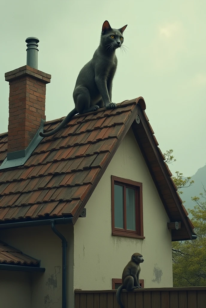 On the roof of the house, the cat felt remorse, but could do nothing ...