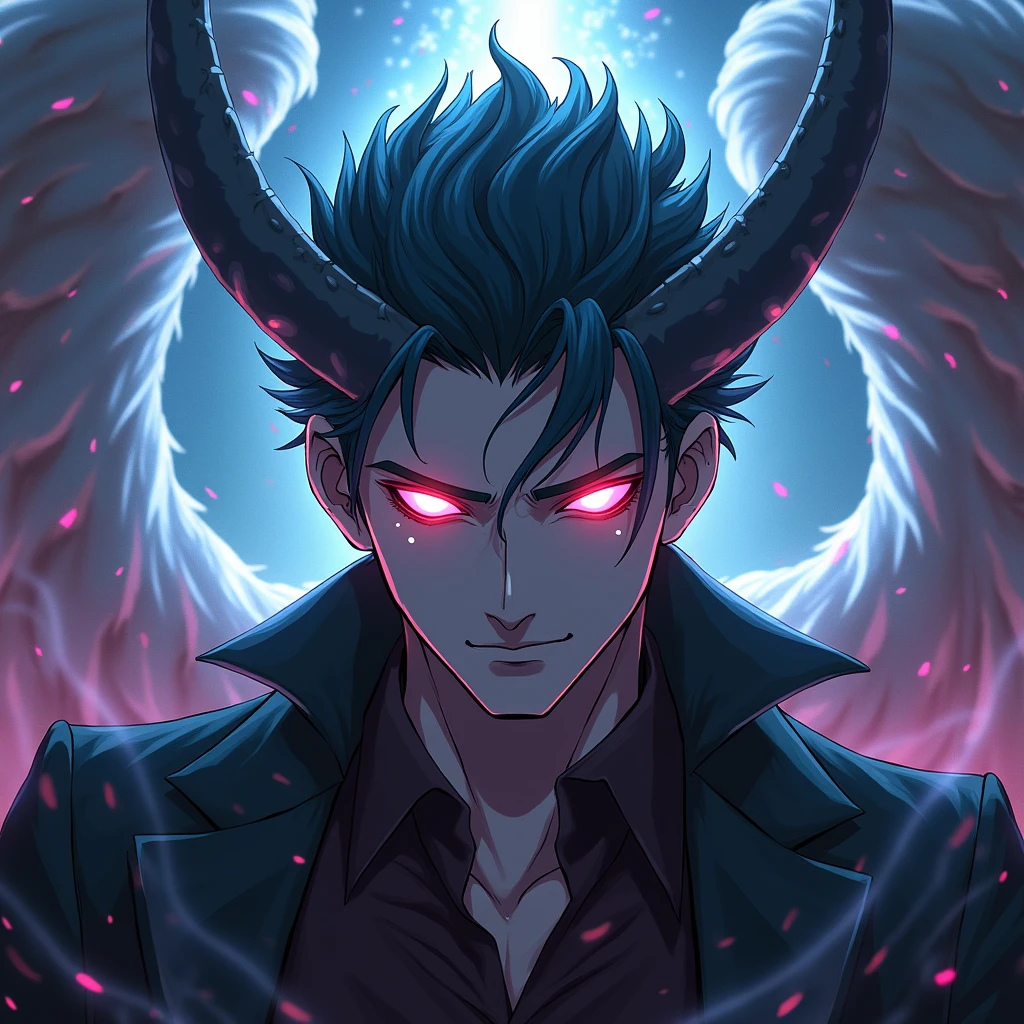 Anime shining male evil angel face - SeaArt AI