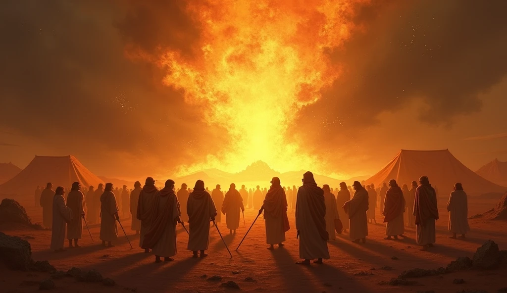 The people of Israel camped in the desert, with a cloud of fire at ...