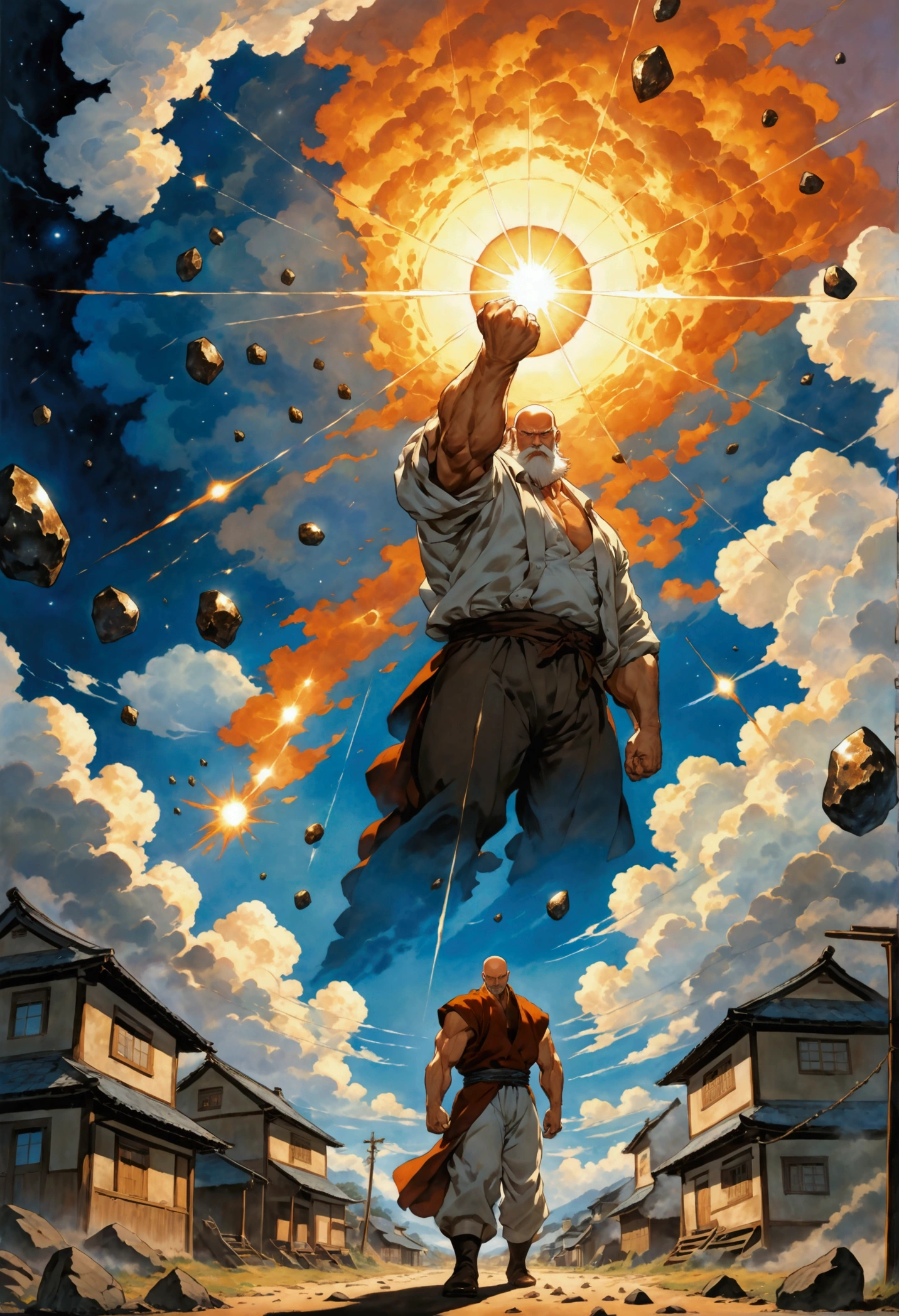 The image in a Japanese manga style captures an epic and anthological ...